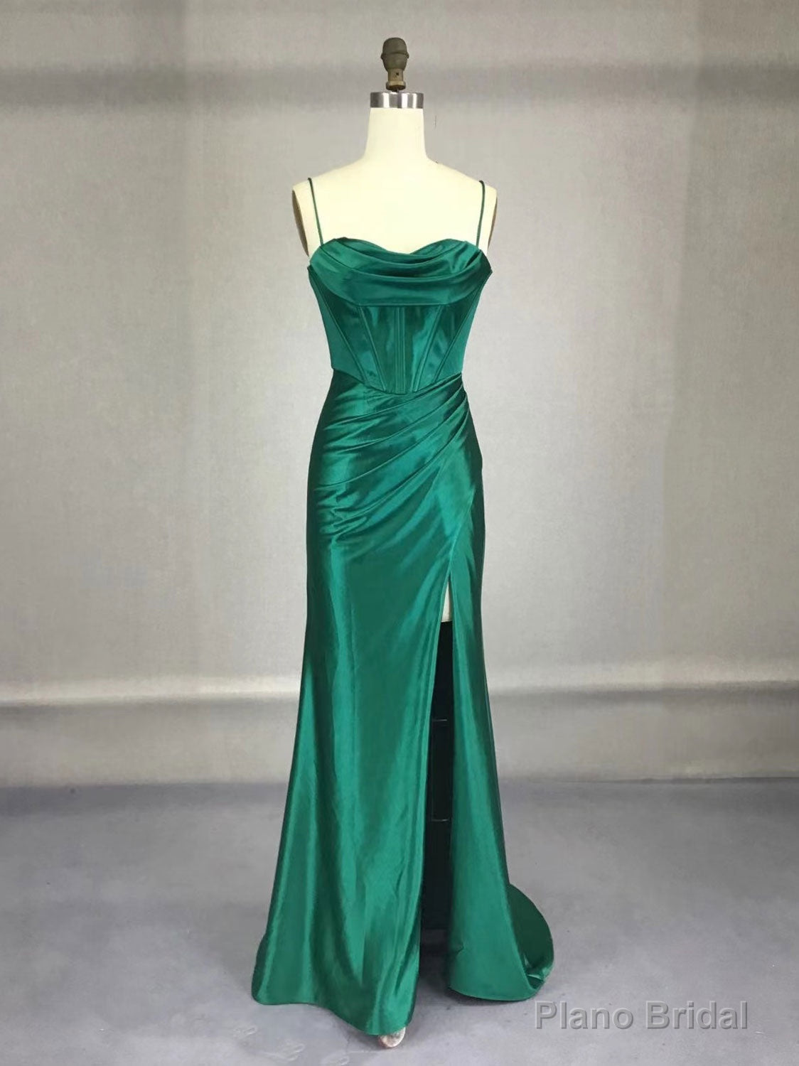 Green Satin Long Prom Dresses, Green Mermaid Long Formal Dresses ...