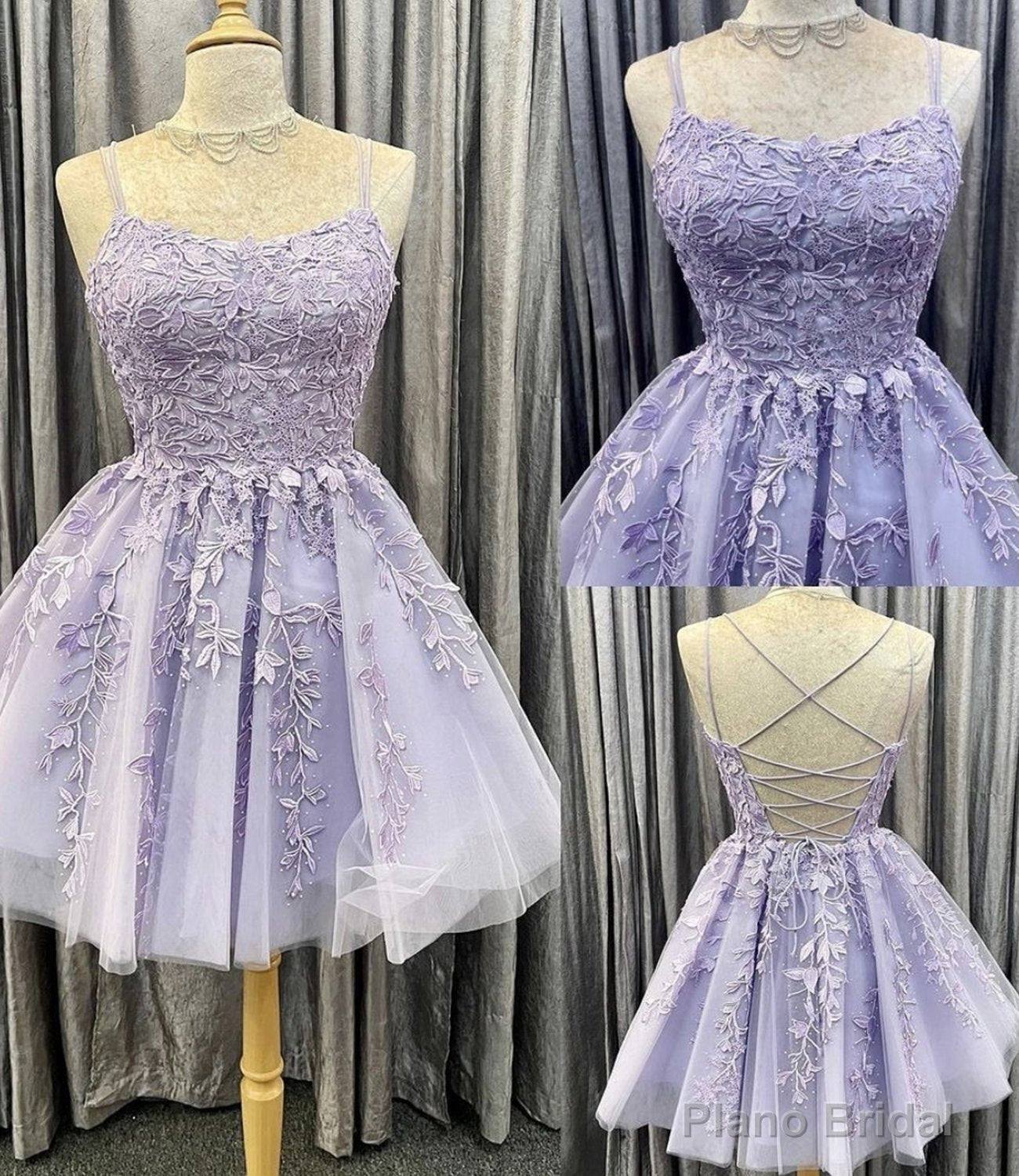 Lavender Lace Short A line Homecoming Dress Fancy Cocktail Dresses ...