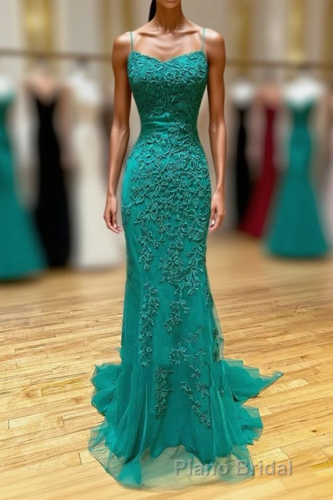 Long Mermaid Strapless Tulle Open Back Lace Formal Prom Dresses – Plano ...