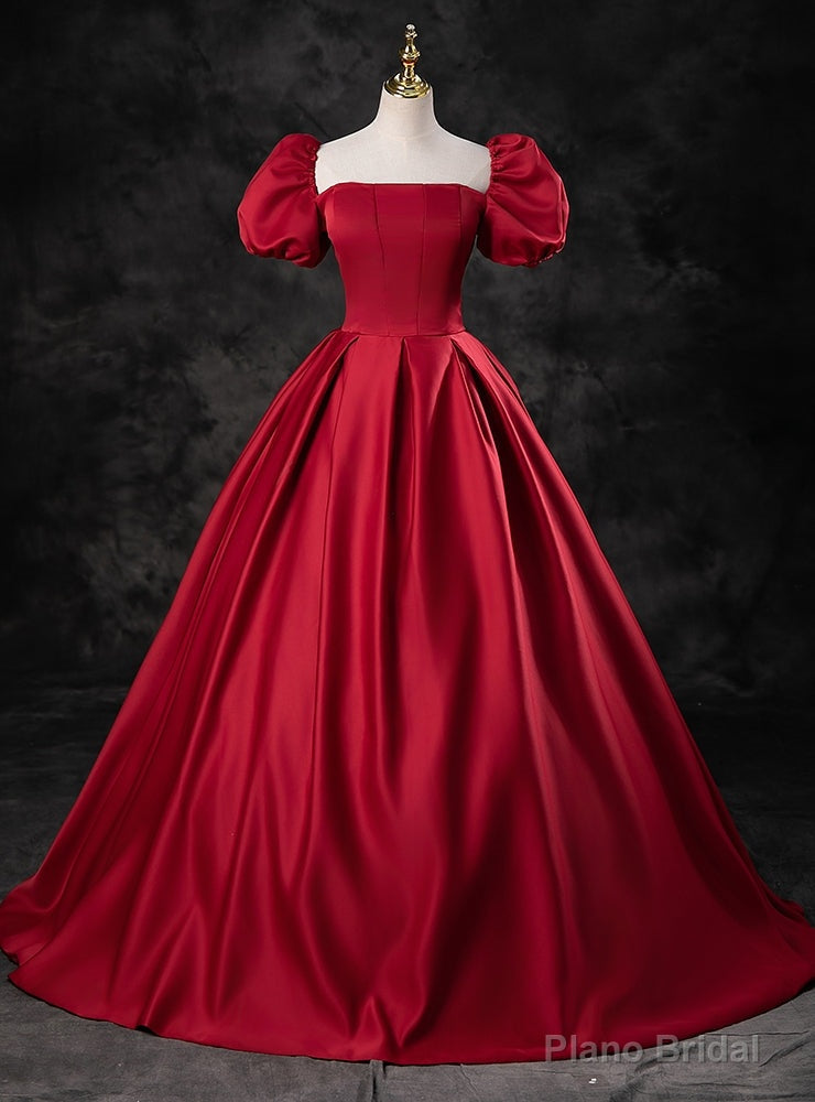 Simple Burgundy Satin Prom Dress – Plano Bridal